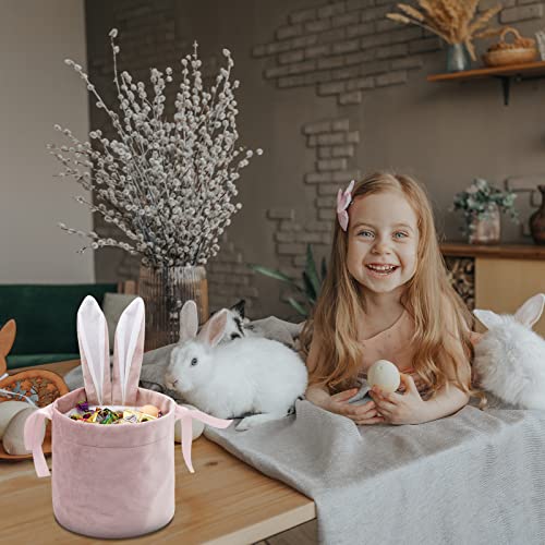 EMBRUNIOICE Easter Candy Gift Bags for Baby,Velvet Bunny Easter Treat Bags,Easter Egg Hunt Bags,Easter Drawstring Goodie Gift Bags for Baby Party Supplies(Pink)…