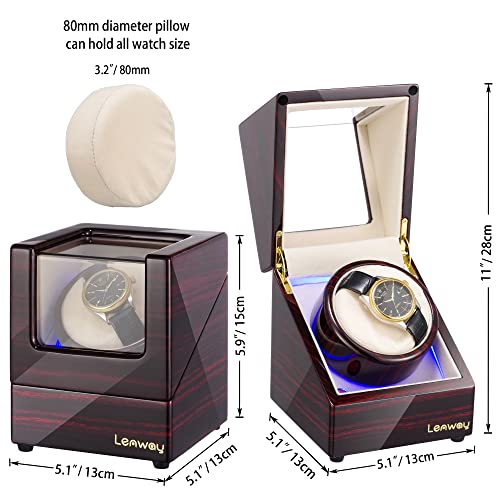 Lenway Watch Winder Super Quiet, Automatic Watch Winder Four Rotation Modes,Battery Operated or Ac,with Led Light,Watch Winder for Rolex, High-End Piano Paint Baking Process Single Watch Winder