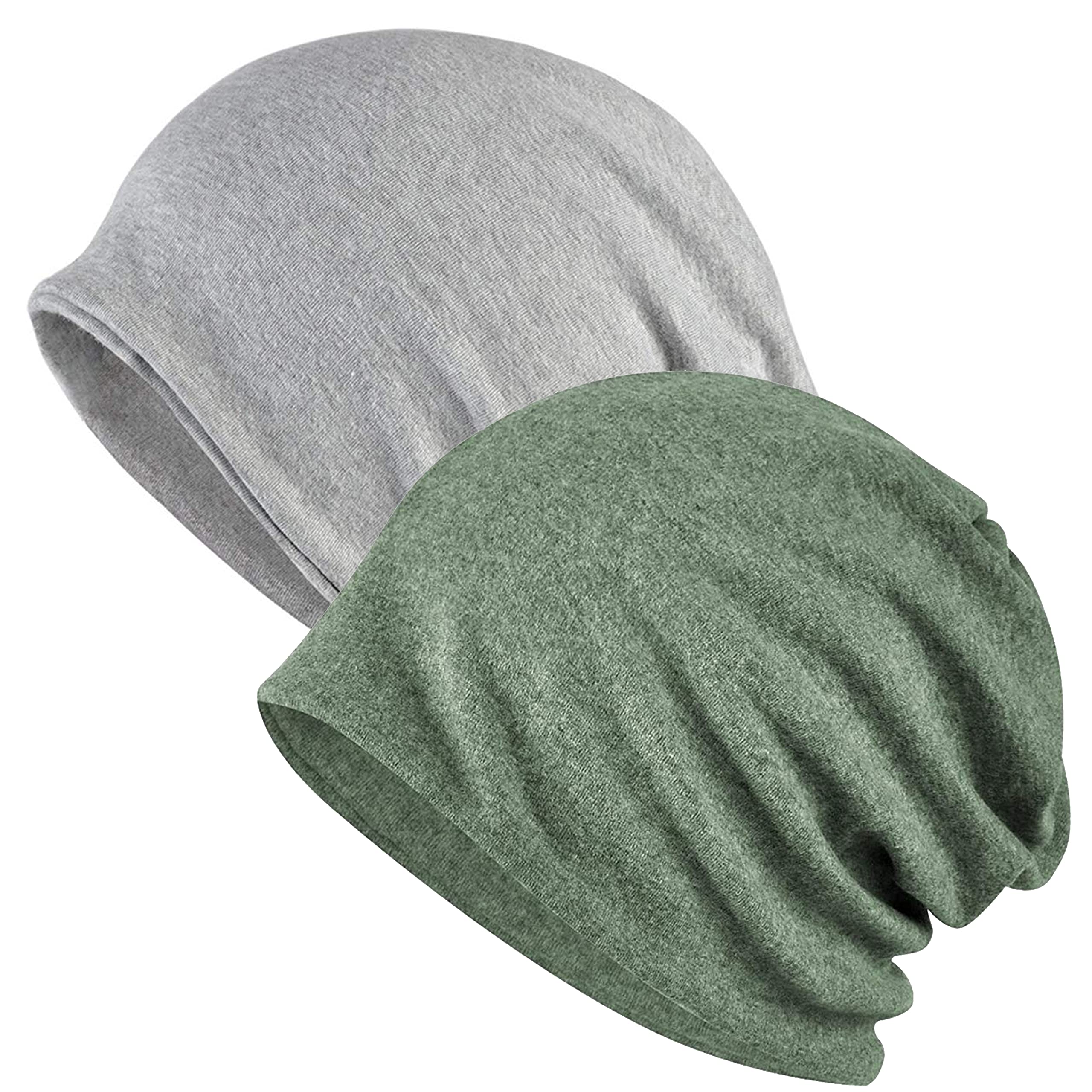 Jemis Women's Baggy Slouchy Beanie Chemo Cap for Cancer Patients (2 Pack ArmyGreen & Gray)