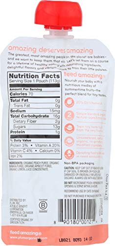Plum Organics Stage 2, Organic Baby Food, Peach, Banana, and Apricot, 4.0 Ounce