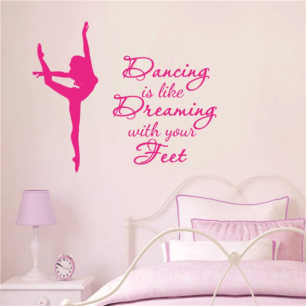 Girl Room Ballet Dancer Wall Decal Dancing is Like Dreaming with Your Feet Dance Wall Sticker Living Room Dance Room Mural Bedroom Wall Art Decor TM-79 (Blush Pink)