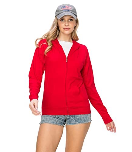LALAPARKS Lightweight Cotton Zip-Up Hoodie Jacket - Comfy Casual Active Plain Everyday Wear - Red Large