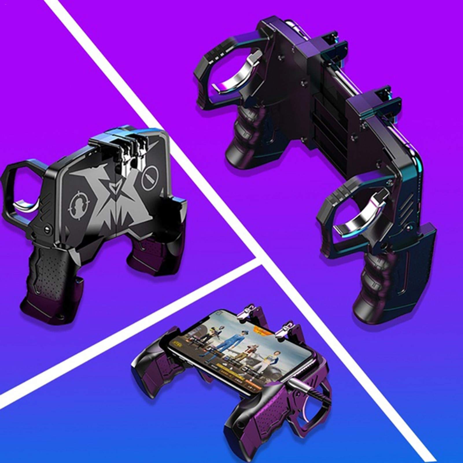 maojin K21 PUGB Helper 4 Finger Linkage Game Handle, Peace Elite Fast Shooting Button Controller for PUBG Rules of Survival Game Trigger Joystick Gamepad for Phone