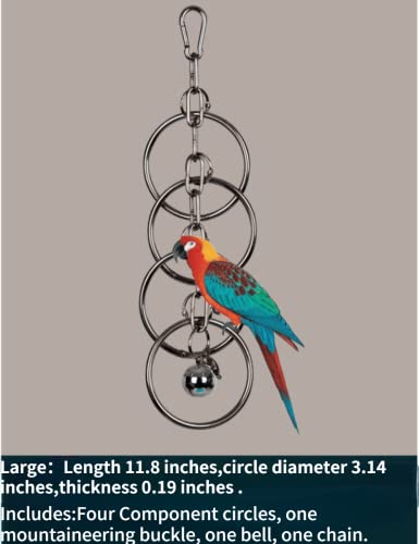 Parrot Supplies Stainless Steel Toy with Bell Bird Cage Hanging Bite Toy Cage Display Pendant for Large and Medium-Sized Birds Parakeet Budgie Cockatiel Conure African Greys (A-Large)