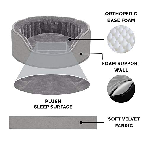 Furhaven Orthopedic Dog Bed for Medium/Small Dogs w/ Removable Washable Cover, For Dogs Up to 18 lbs - Plush & Velvet Oval Lounger - Smoke Gray, Medium