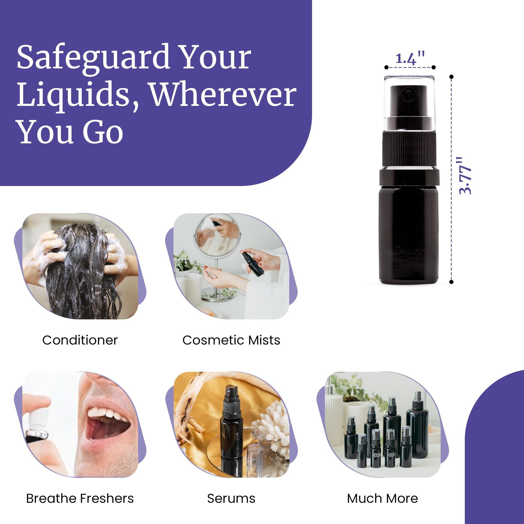 Infinity Jars Black Ultraviolet Glass Fine Mist Spray Bottle 20 Ml (.67 fl oz) Cleaning Products Refillable Containers Homemade Perfume Blends Room, Sprays Bath Beauty Hair, Screw Top Bottles