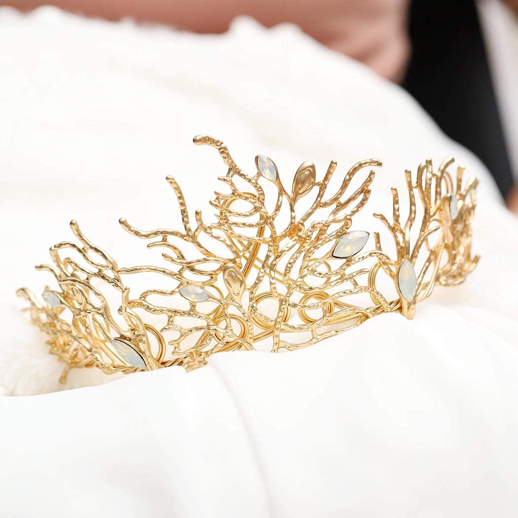 Brishow Brides Wedding Crown with shells Gold Coral Crowns Seashell Crystal Tiaras for Women and Girls
