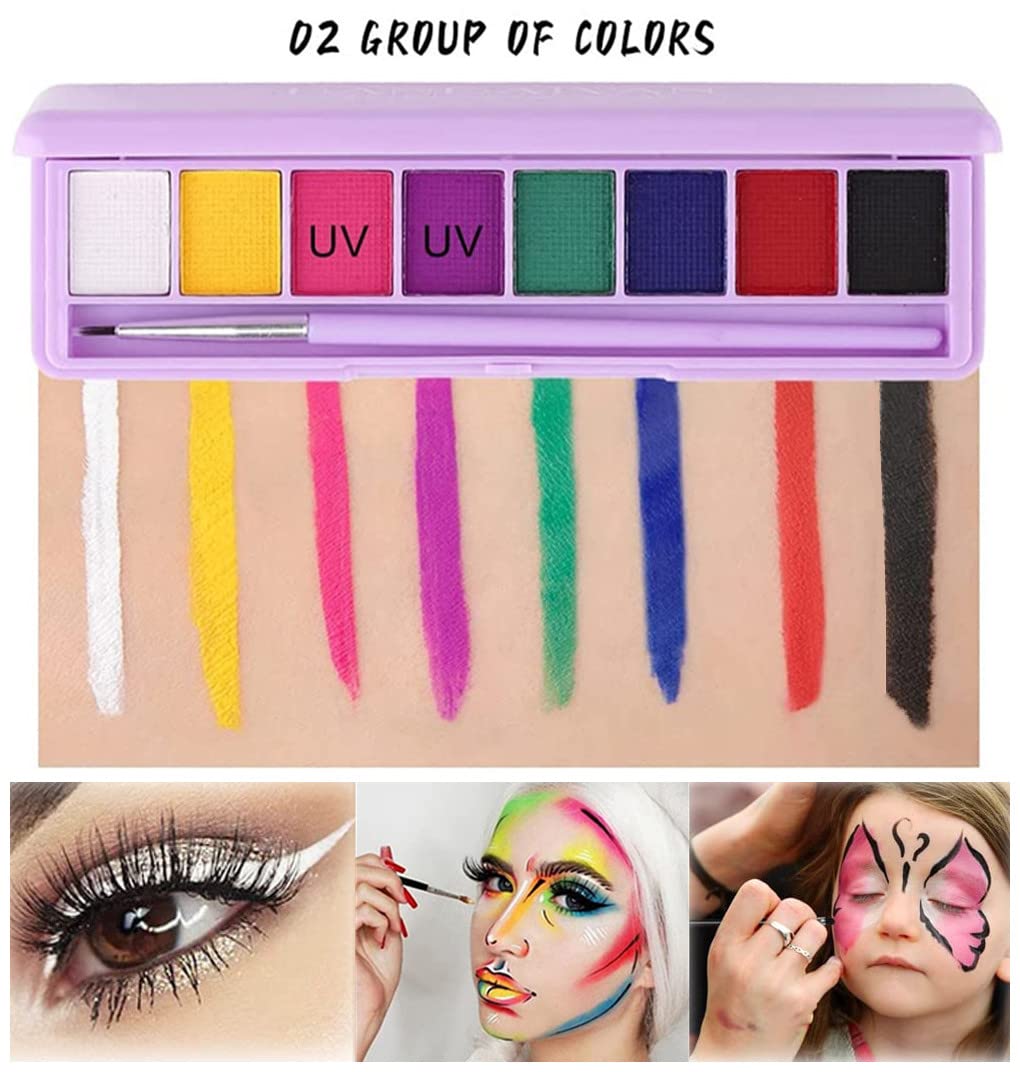 Go Ho 16 Colors Water Activated Eyeliner Palette,Highly Pigmented Bright Vibrant Fluorescent Rainbow Colorful Face and Body Paint Makeup,Matte and UV Paint Graphic Eyeliner,With Eyeliner Brush