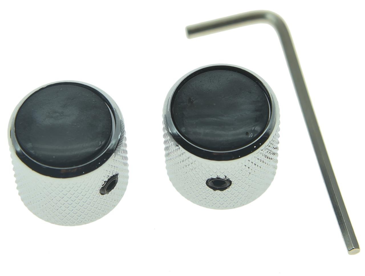 KAISH Set of 2 Black Pearl Top Guitar Dome Knobs with Set Screw for Tele Guitars Black Pearl Cap Bass Chrome Knobs