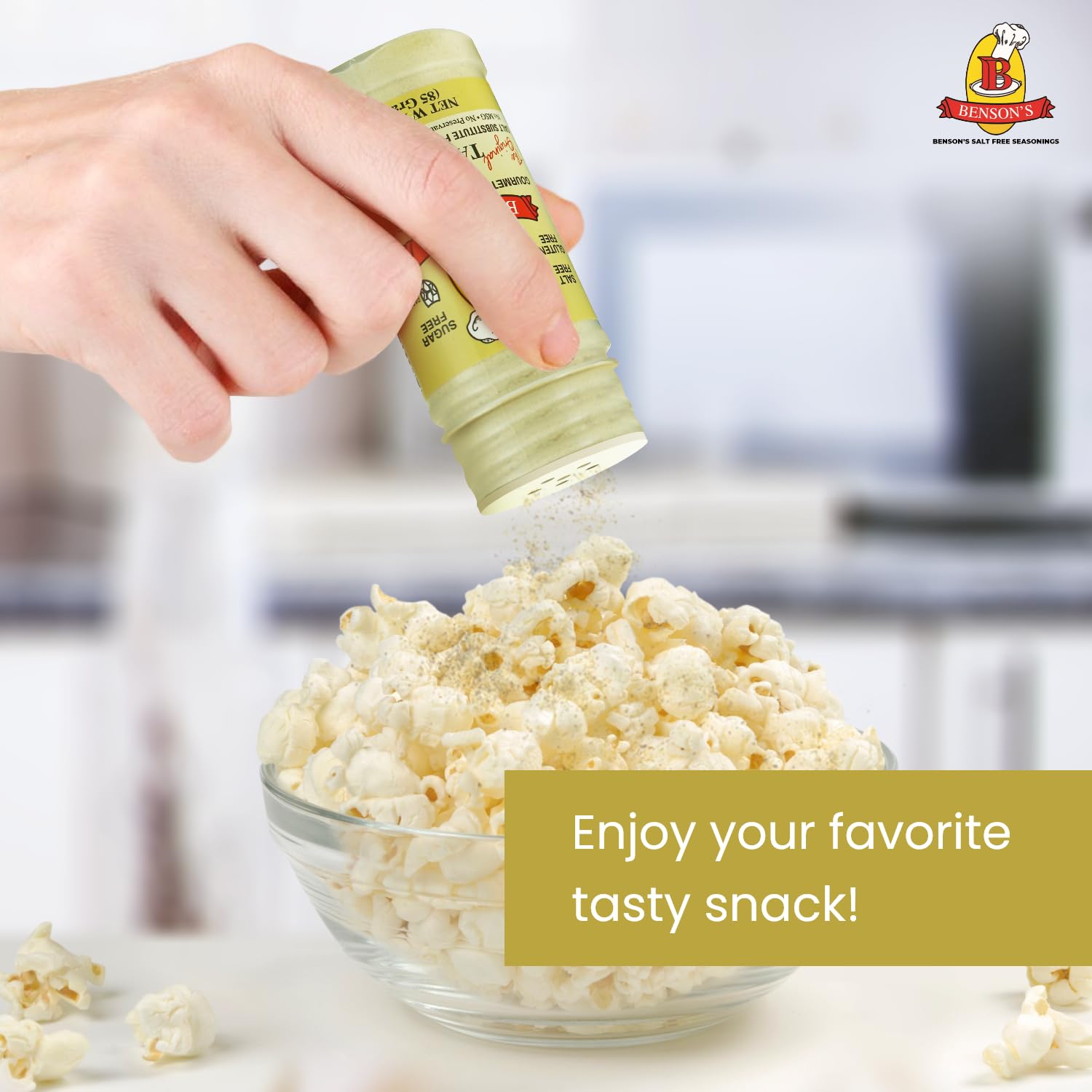 Benson’s - Table Tasty Salt Substitute, Salt-Free Gourmet Popcorn Seasoning, No Sodium, No Potassium Chloride, No MSG, Gluten Free, 3oz Bottle With Shaker Top