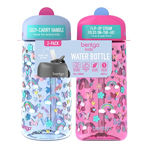 Bentgo Kids Prints Water Bottle (2-Pack) - Rainbows & Butterflies