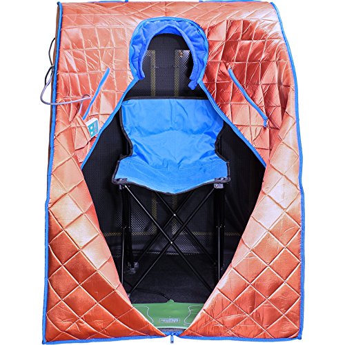 Durherm Infrared Sauna, Low EMF Negative Ion Portable Indoor Sauna with Chair and Heated Footpad, Copper, Large