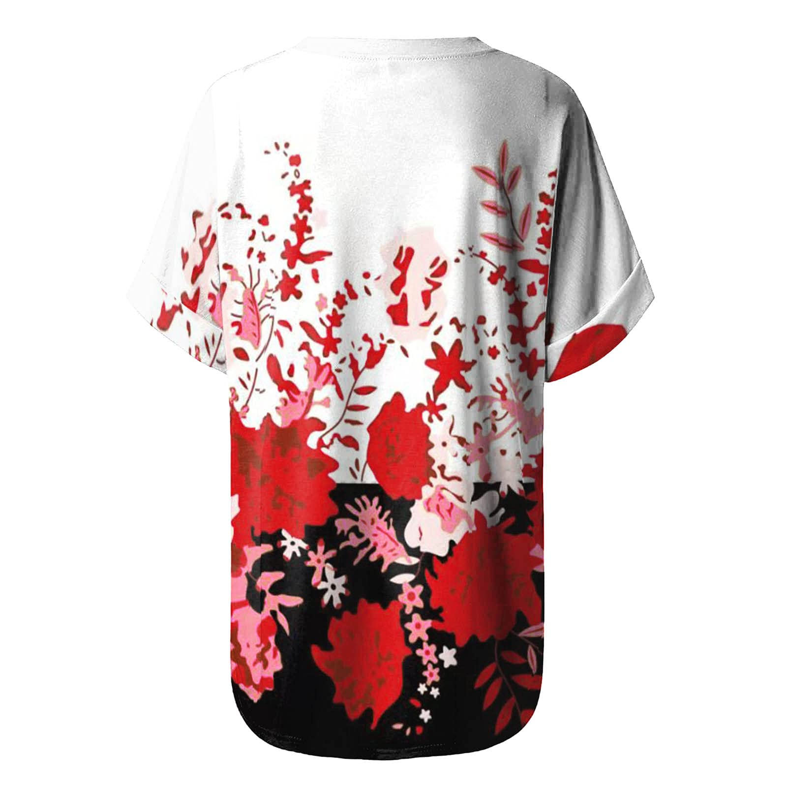 Bravetoshop T Shirt for Women Summer V Neck Short Sleeve Printed Casual Loose Fit Blouse Tops (Red,M)