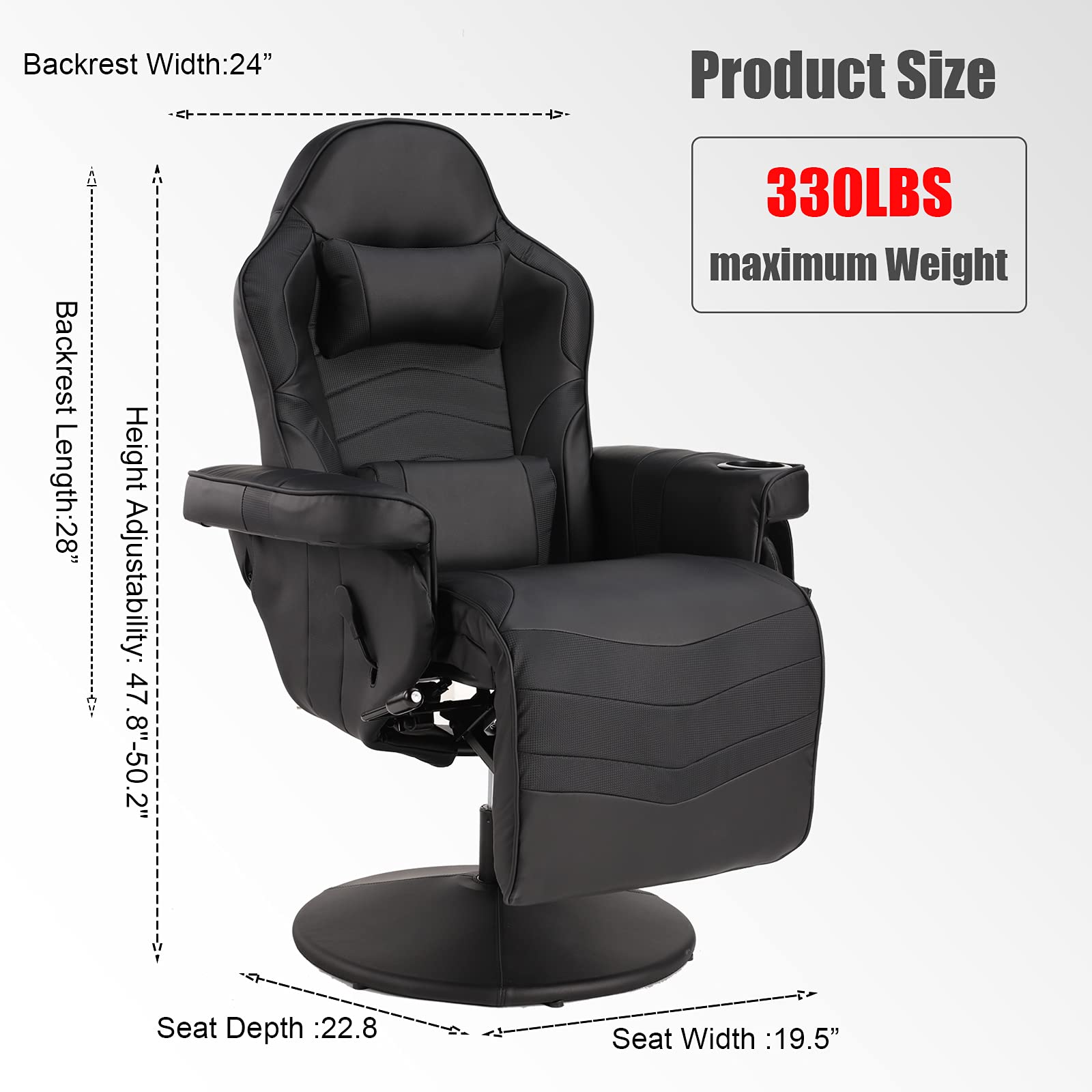 TITIMO Massage Gaming Chair,Ergonomic Adjusted Reclining Video Gaming Single Sofa, Pu Leather Chair with Footrest Headrest and Lumbar Support (Black)