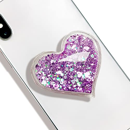 GRIPONG Cute Heart Shape Quicksand Glitter Expandible Collapsible Mobile Phone Grip Stand Holder for Smartphone Tablet Cell Phone Accessory (Purple)