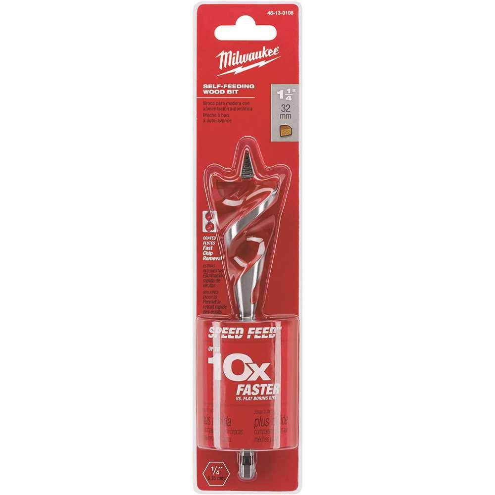 Milwaukee Electric Tool 48-13-0108 Speed Feed Self-Feed Wood Bit, 1-1/4" Diameter x 6" OAL, Steel
