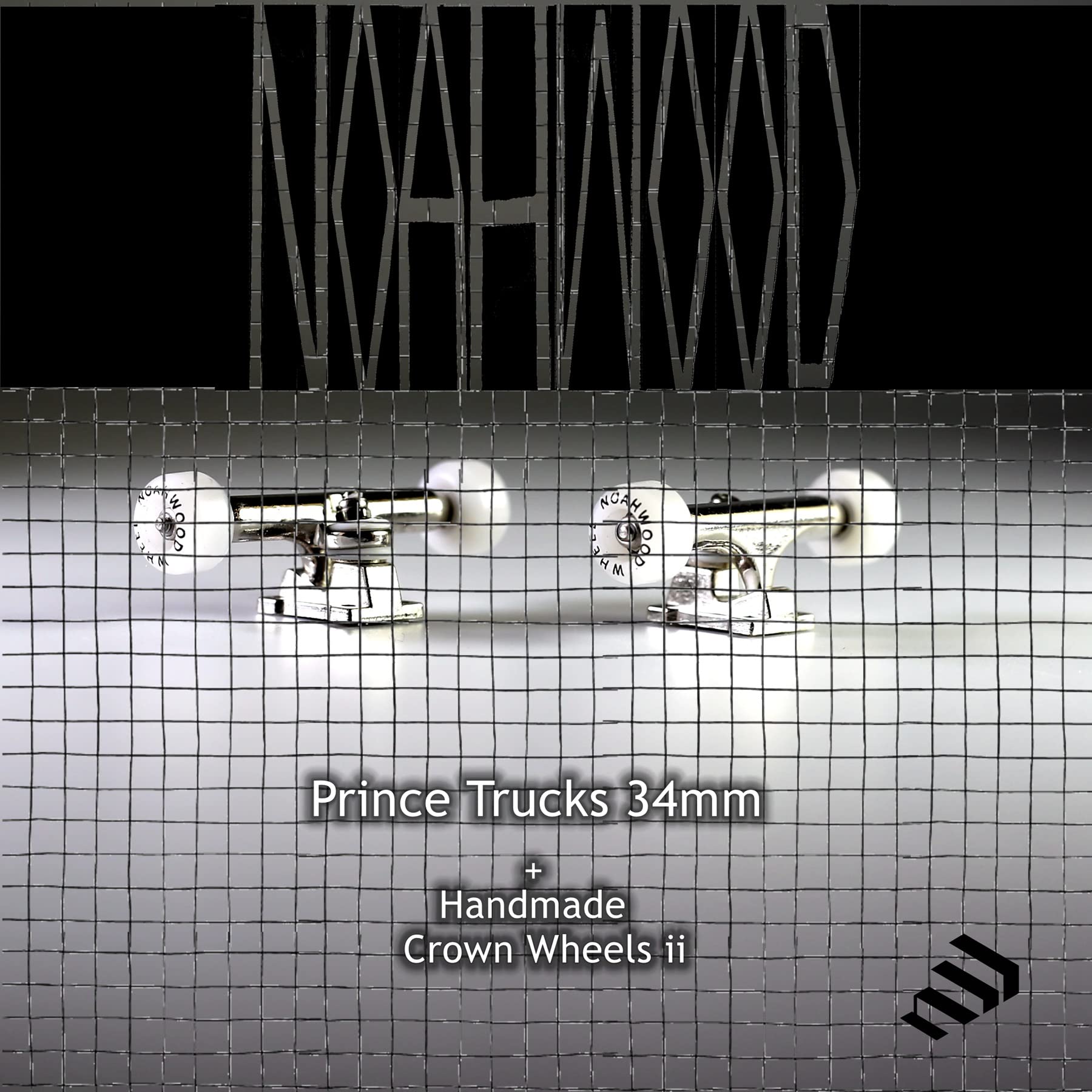 NOAHWOOD Wooden Fingerboard Complete Set (Noah Team 9S Short Nose Short Tail Deck) Hand Mould Made(+34mm Prince Silvery Trucks)(+NW Handmade PRO Wheels ii)(Brown)