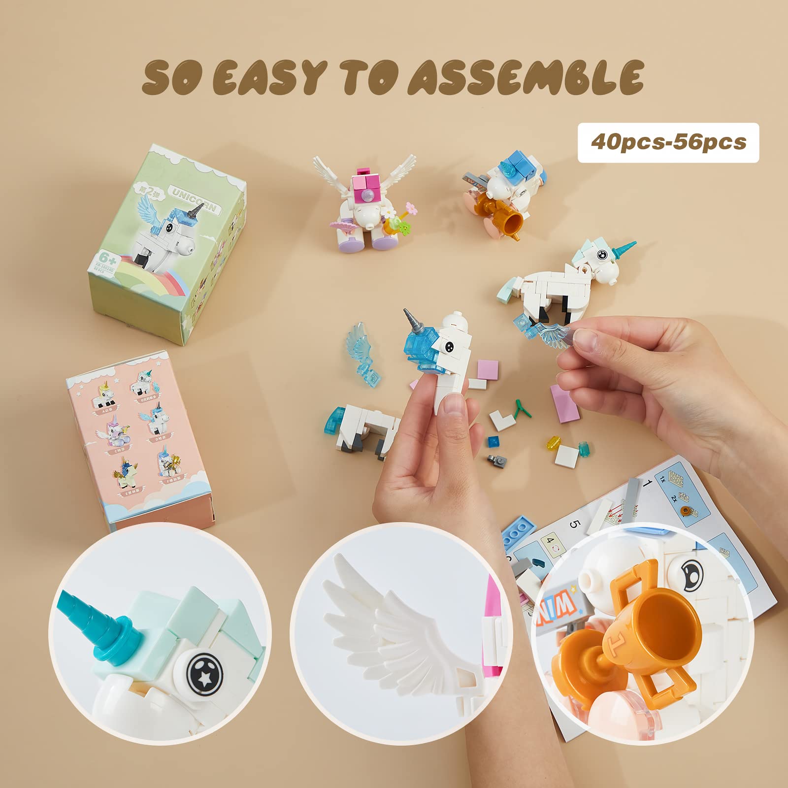 Chifafortoo Unicorns Building Blocks Set Toys & Acrylic Display Box with Led Lights, 6 Artificial DIY Creative Unicorns Arts and Crafts for Kids 5+, Micro Mini Bricks Kit Compatible with Lego