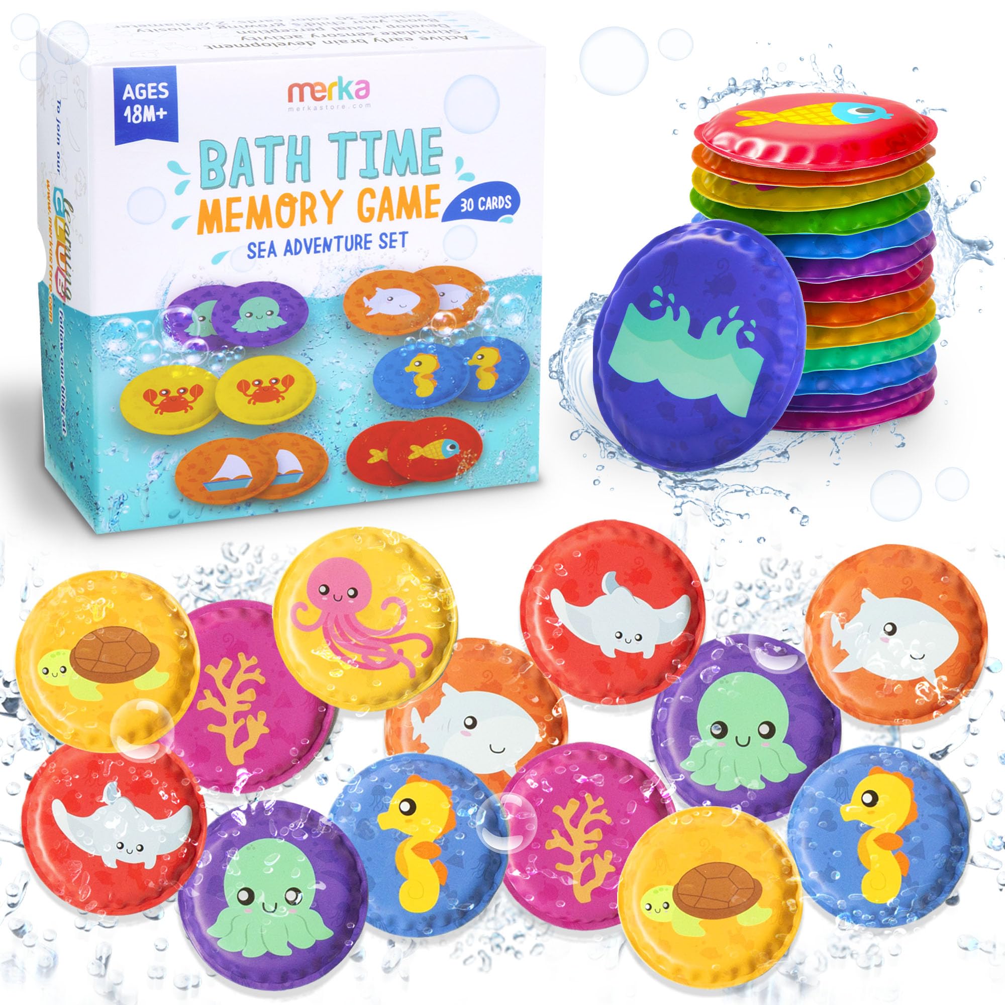 merka Bath Toys for Toddlers Age 2-4 Toddler Bath Toys Age 2-4 Foam Bathtime Toy Set of 30 Floating Flashcards Memory Game Learning Activity for Infants & Toddlers