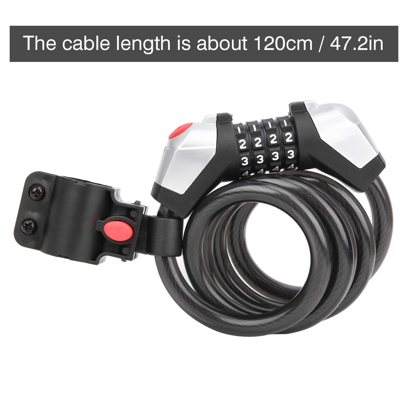 Beaswhca Portable Mountain Bike Combination Cable Lock Safe and Reliable with Light 4-Digit Code