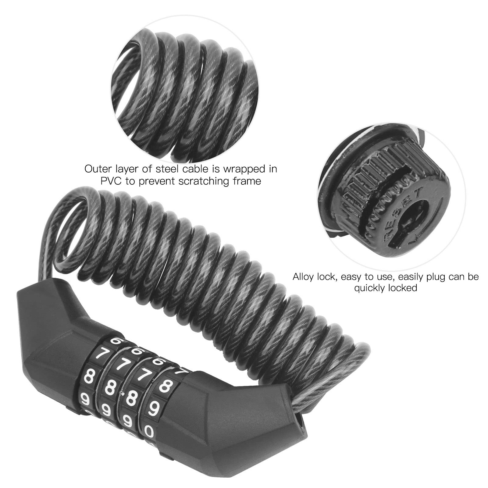 Beaswhca Zinc Alloy and Steel Wire Mini Helmet Lock Motorcycle Mountain Bike Riding Equipment Anti-Theft Code Lock
