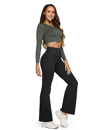 G4Free Fleece Lined Bootcut Yoga Pants with Pockets for Women Thermal Warm Flared Leggings Stretchy Soft Fleece(Black,M)