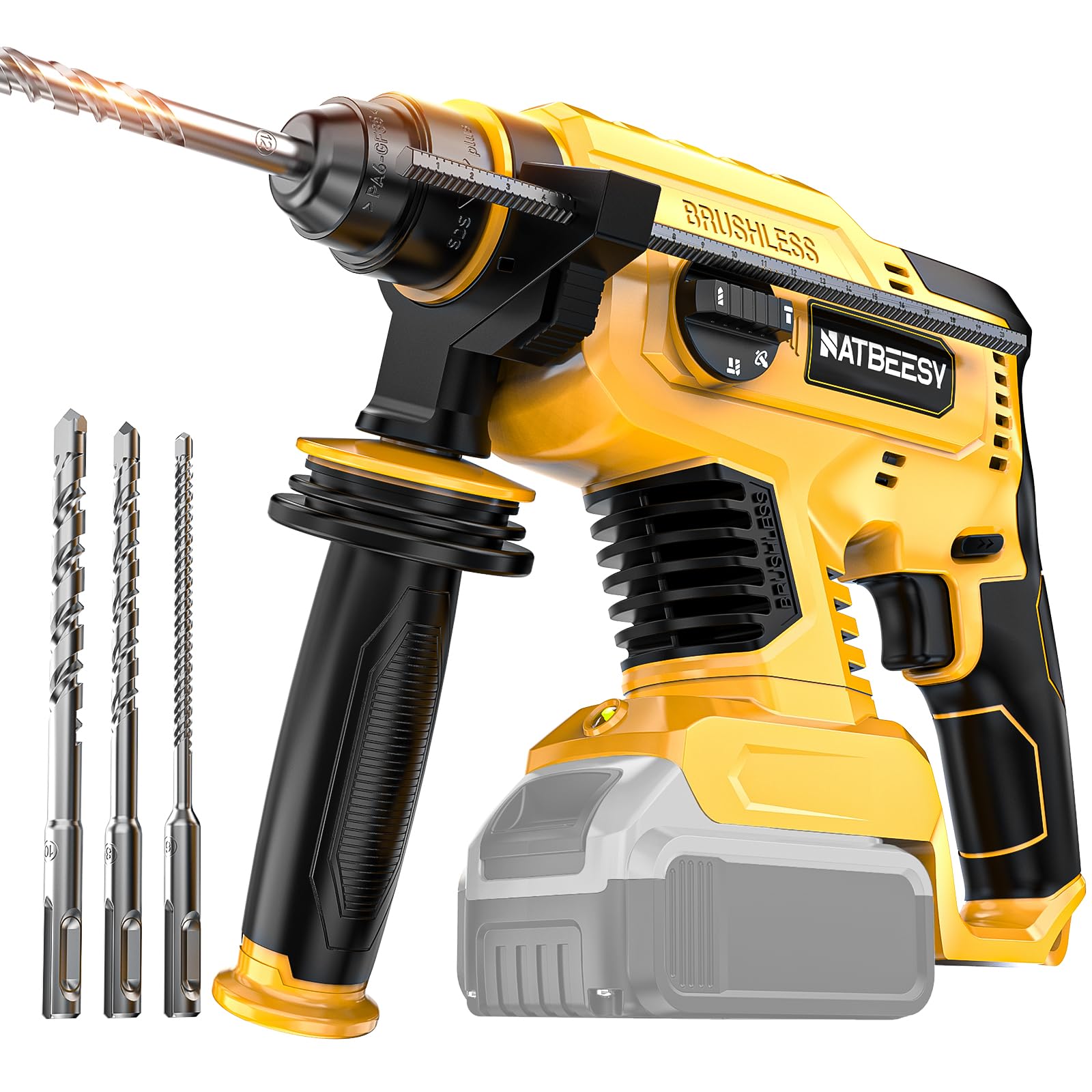 Cordless Rotary Hammer Drill for DeWalt 20V Battery: Brushless 1 Inch SDS Hammer Drill for Concrete - 4 Mode - 2.5 Joules -1500 RPM - with 360° Auxiliary Handle and 4 Drill Bits, Tool Only