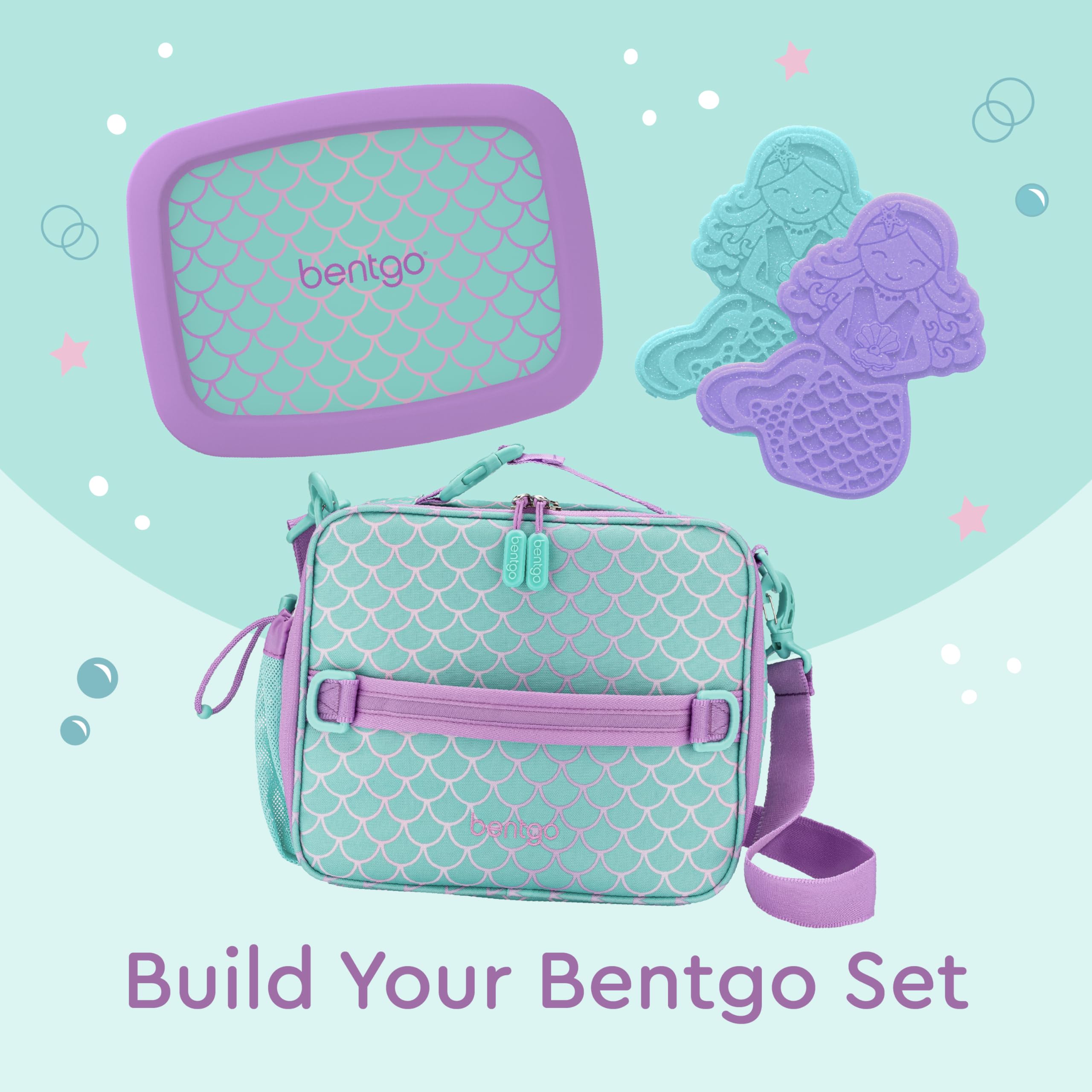 Bentgo® Kids Lunch Bag - Durable, Double-Insulated Lunch Bag for Kids 3+; Holds Lunch Box, Water Bottle, & Snacks; Easy-Clean Water-Resistant Fabric & Multiple Zippered Pockets (Mermaid)