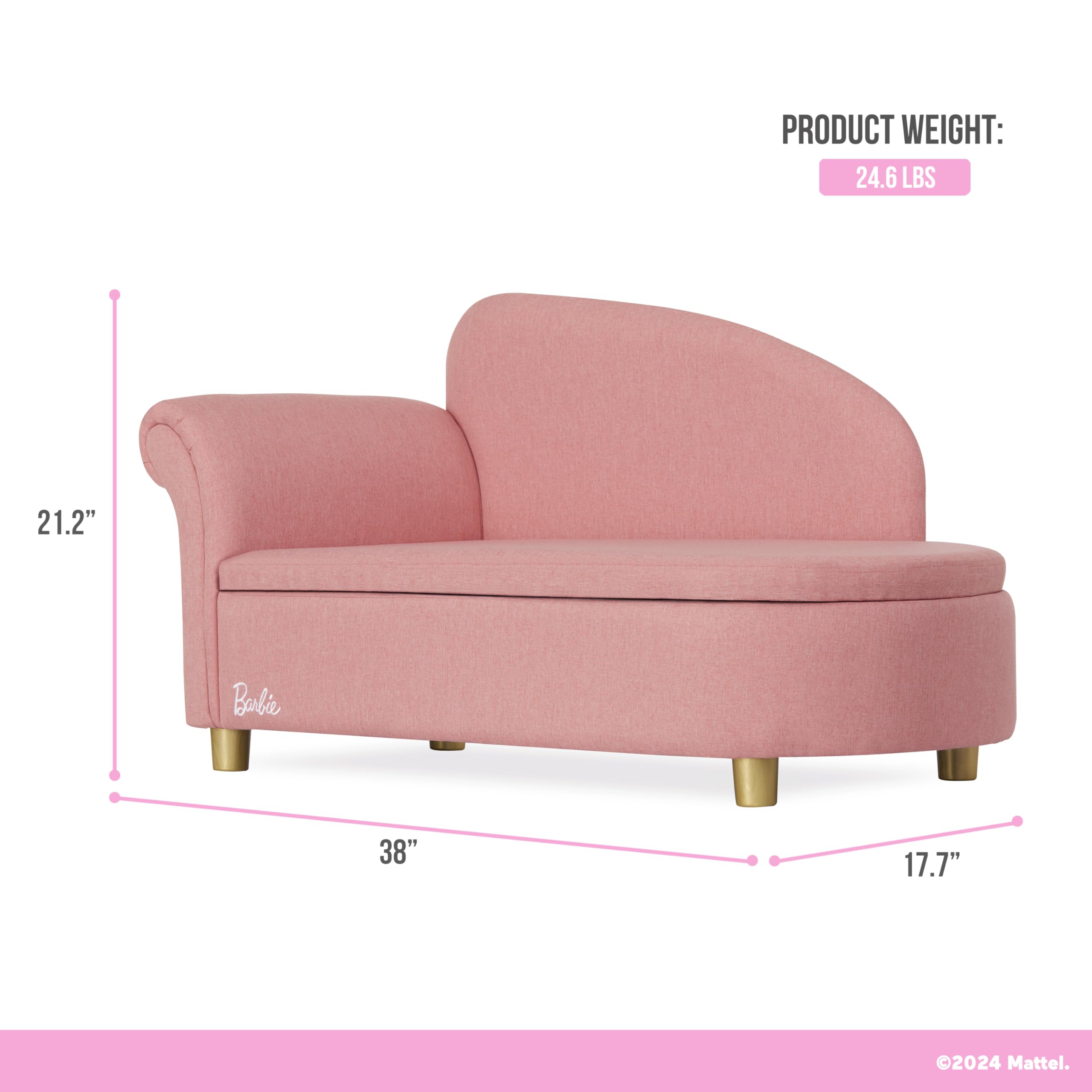 Evolur Barbie Dream in Pink Chaise Lounge, Wrapped in Soft & Durable Linen Upholstery, Ample Storage Below The seat, Comfortable Rolled arm Rest with Stylish Raised Back Rest