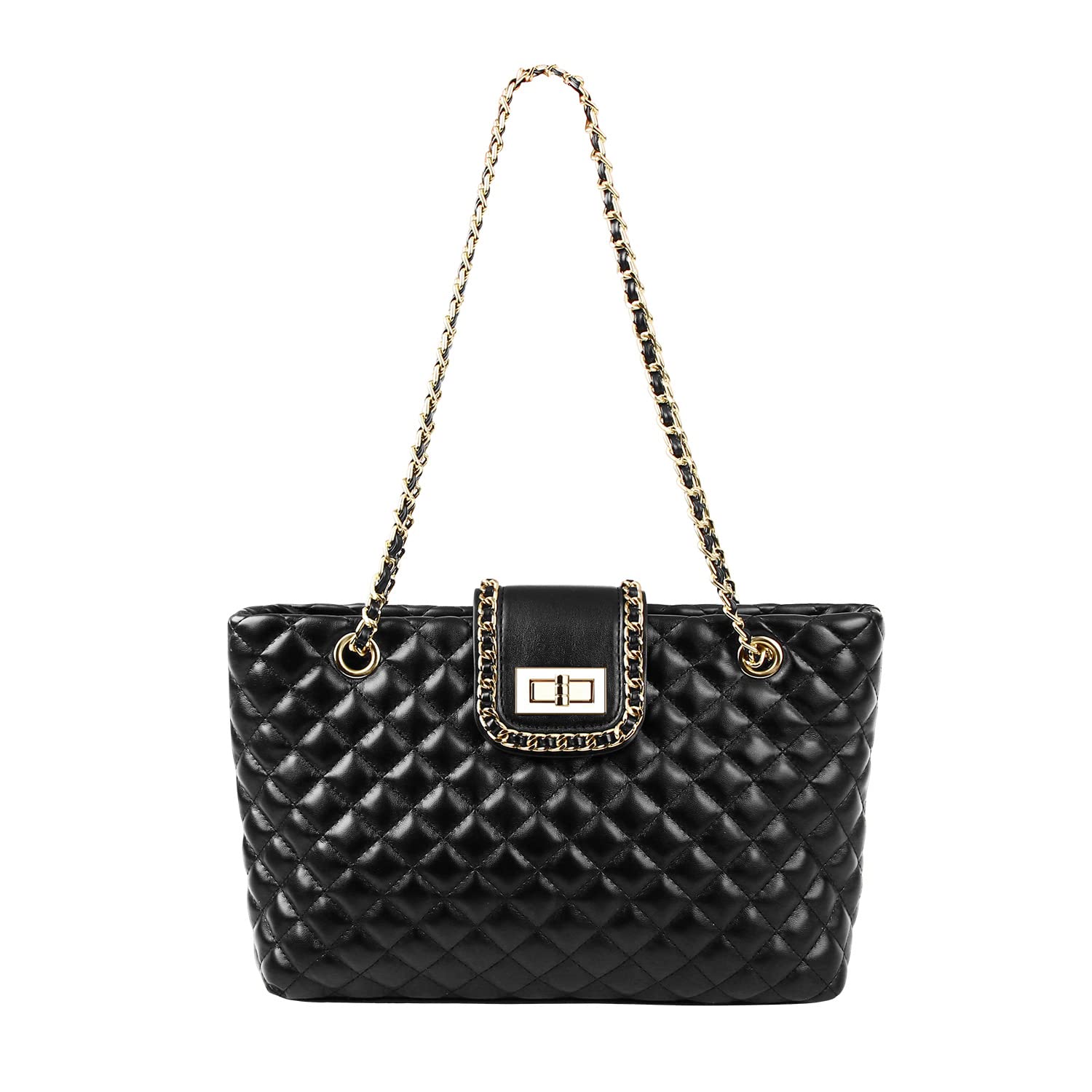 Beatfull Quilted Shoulder Bag with Chian Strap Leather Shoulder Pursr Handbag for Women Large Travel Satchel Bag