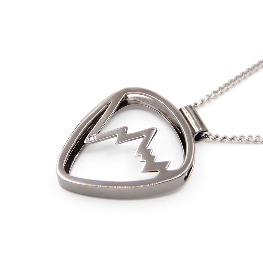 PICKRING Soundwave Shaped Guitar Pick Holder Necklace for Guitarists/guitar picks keeper storage pendant necklace stainless steel music lovers musicians gifts (Metal Black)