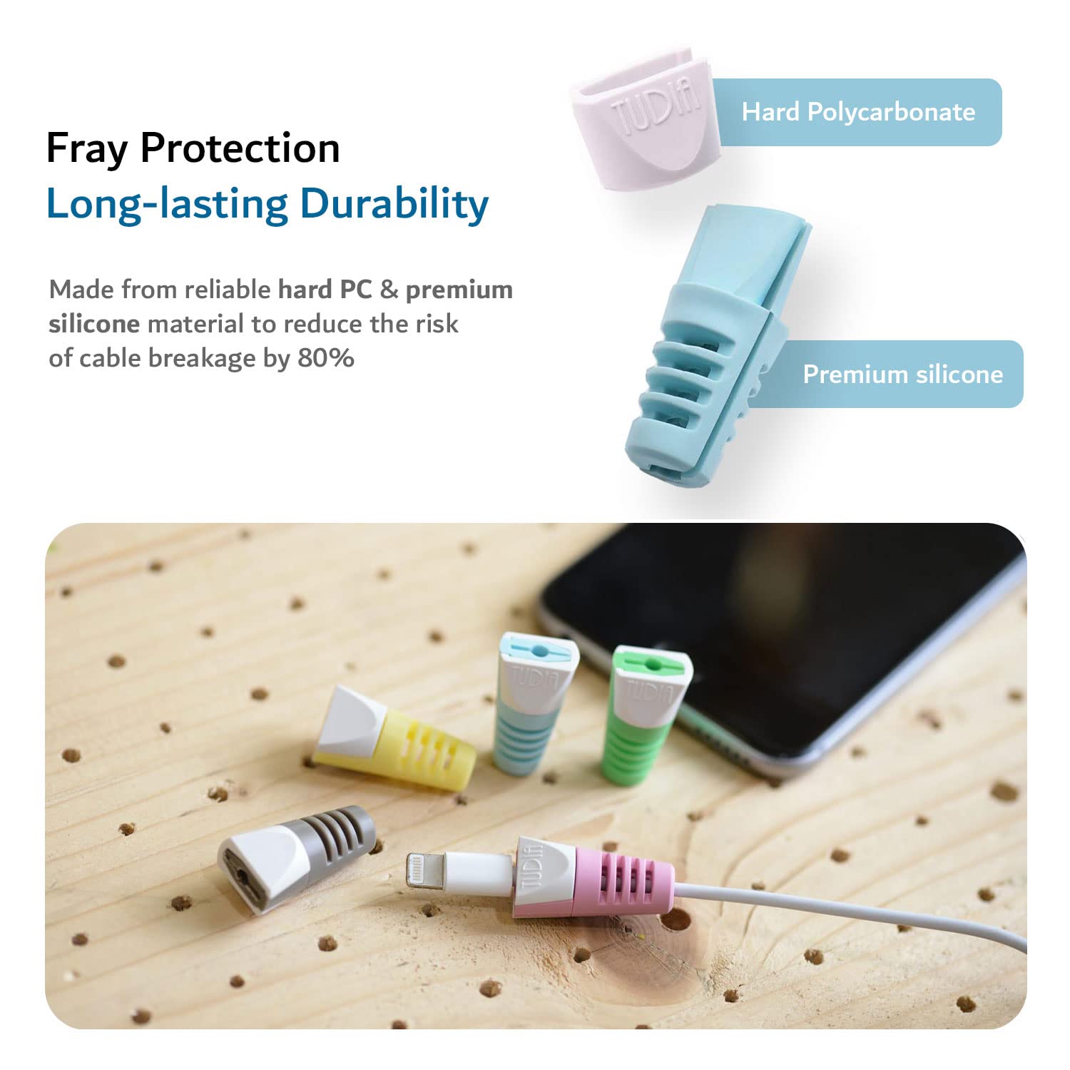 TUDIA [Klip] Snap On Charging Cable Cord Saver Protector Compatible with iPhone, iPad, iPod - Blue
