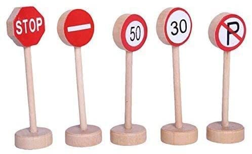 Kaptin 15 Pcs Wooden Street Signs Playset, Traffic Signs Lights Playset for Children Play