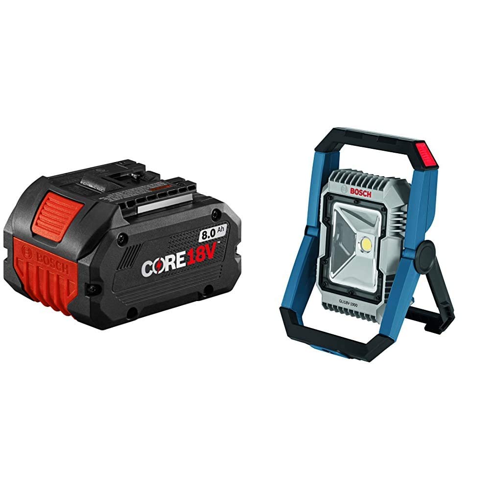 Bosch GBA18V80 CORE18V 8.0 Ah Performance Battery & GLI18V-1900N 18V LED Floodlight (Bare Tool), Blue,6 Ah