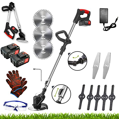 Grass Strimmer Foldable Grass Strimmer, Shengyatu 21V Electric Cordless strimmer 800W Grass Trimmer Brush Cutter, Lawn Mower Garden Tools, Black