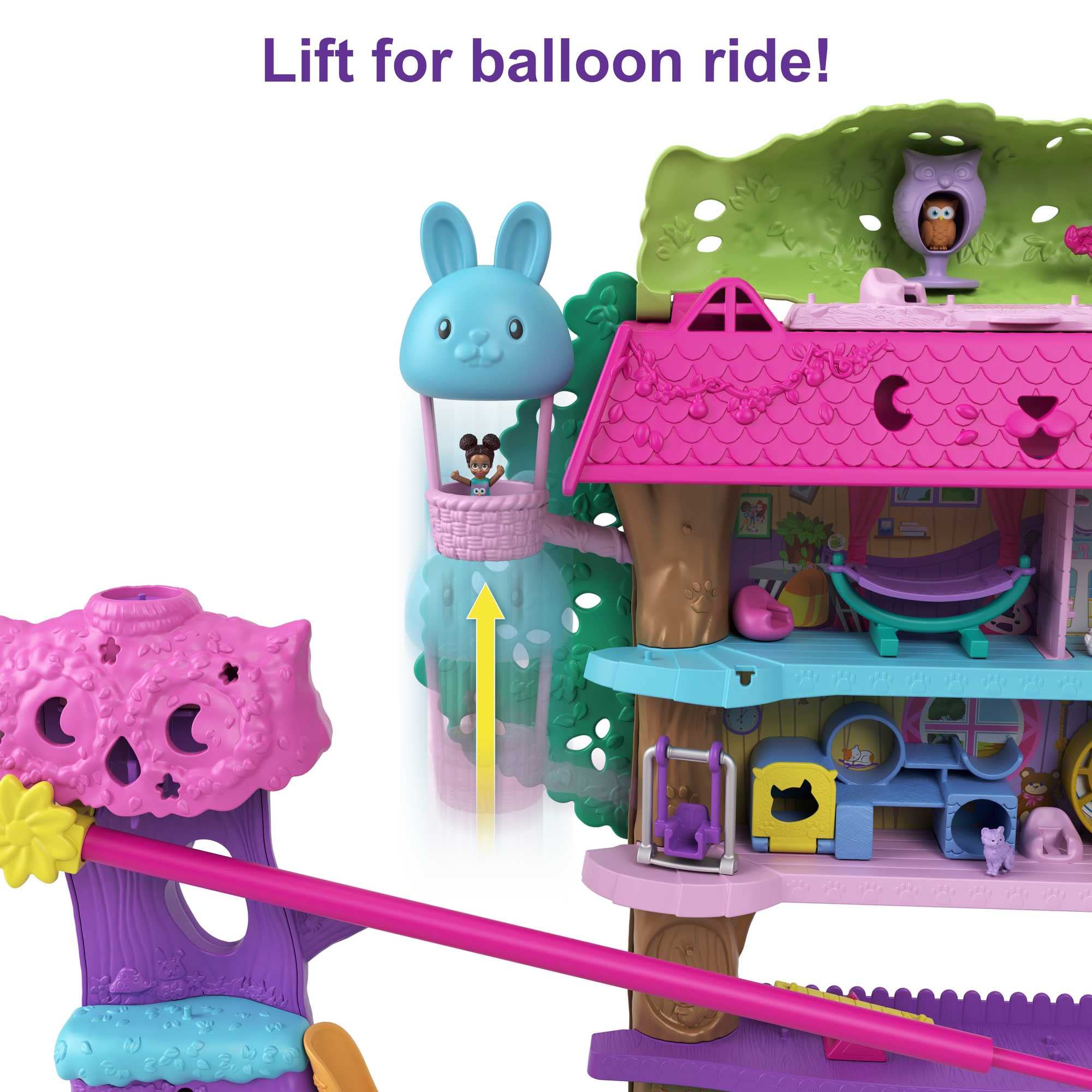 Polly Pocket Doll House with 2 Micro Dolls, Toy Car & 15+ Accessories, Pet Adventure Treehouse Playset