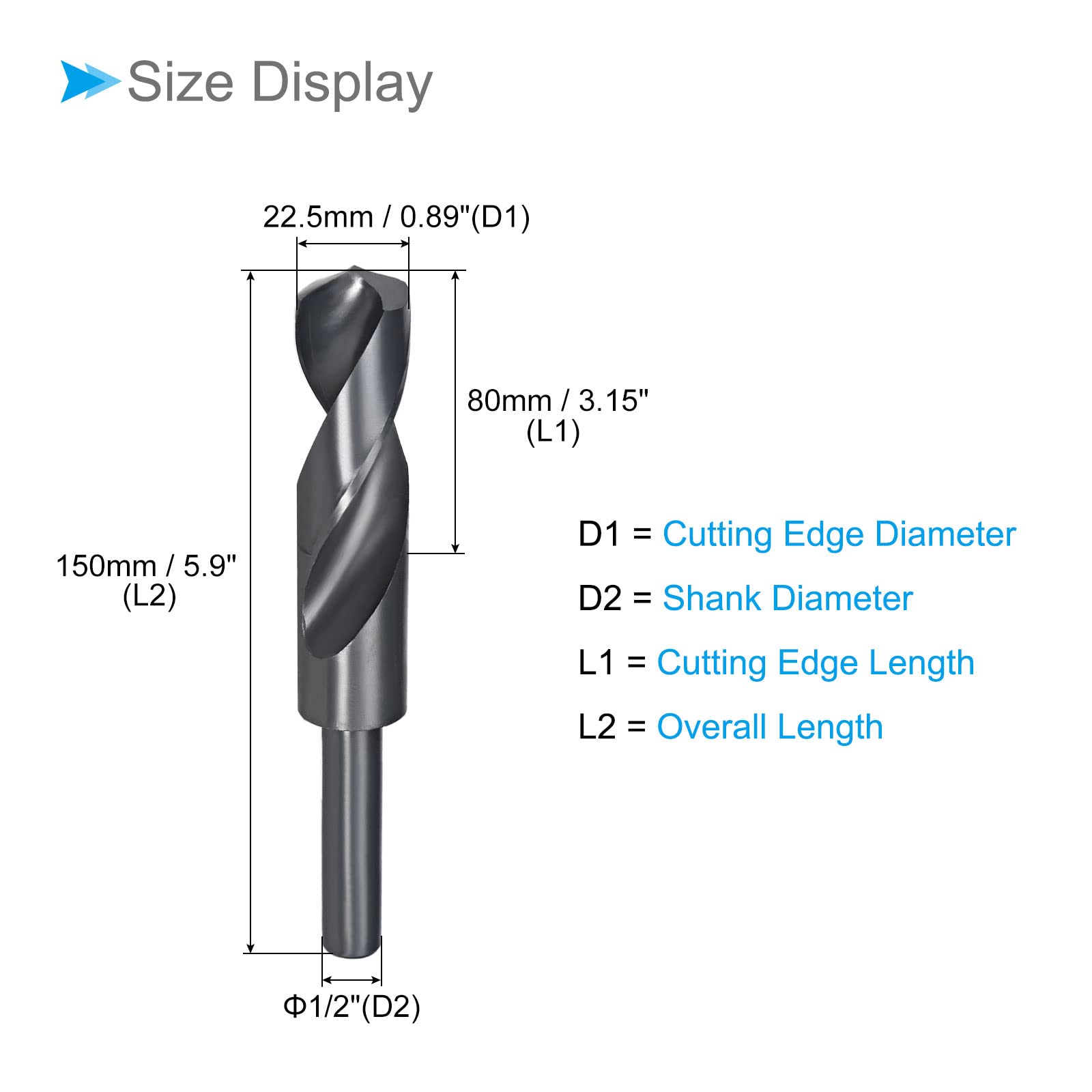 CoCud Reduced Shank Drill Bit, 25.5mm Cutting Edge 1/2" Shank, Nitride Coated High Speed Steel 6542 Twist Drill Bits - (Applications: for Stainless Steel Metal Wood)
