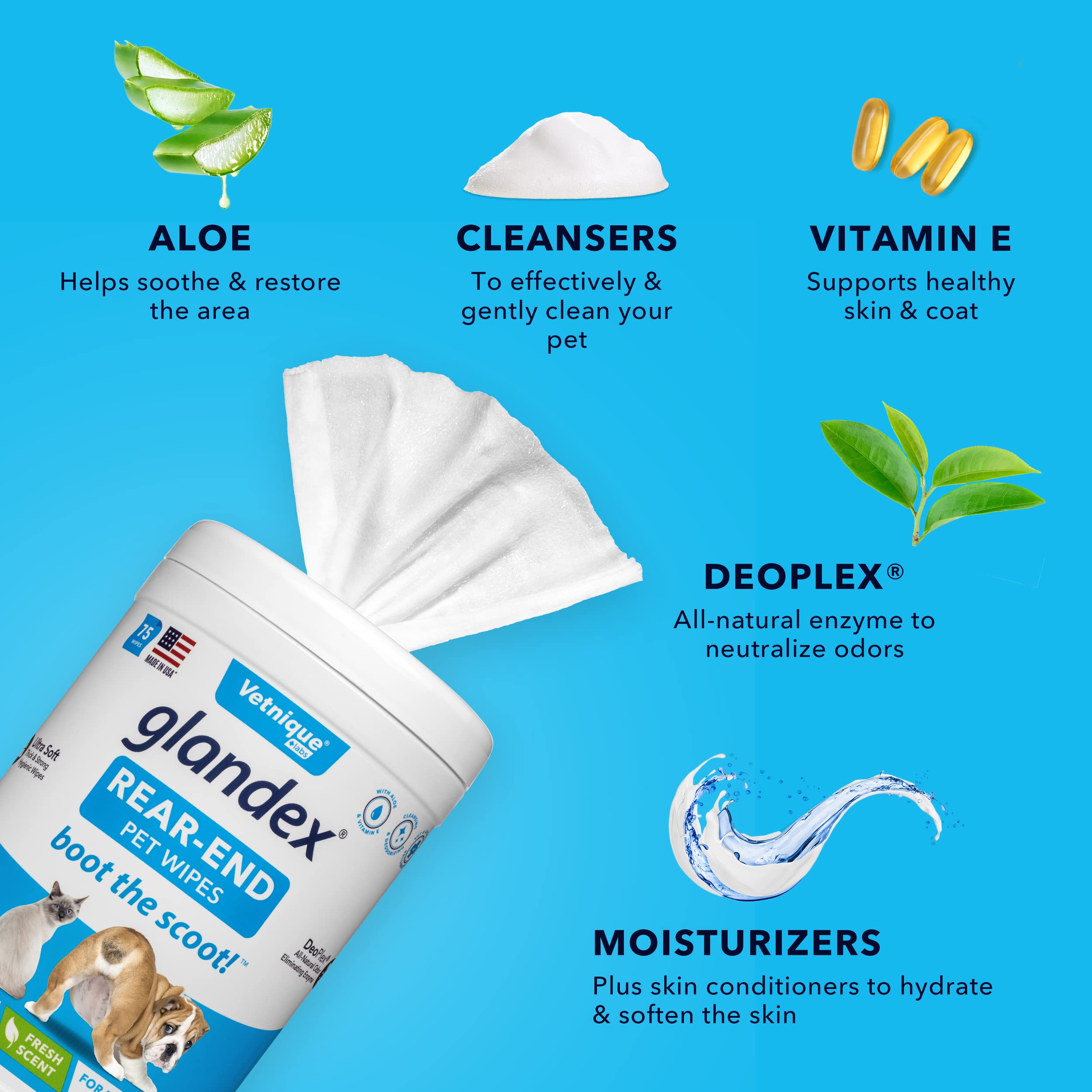 Glandex 30ct Peanut Butter Anal Gland Soft Chews with Glandex 75ct Pet Wipes Bundle by Vetnique Labs