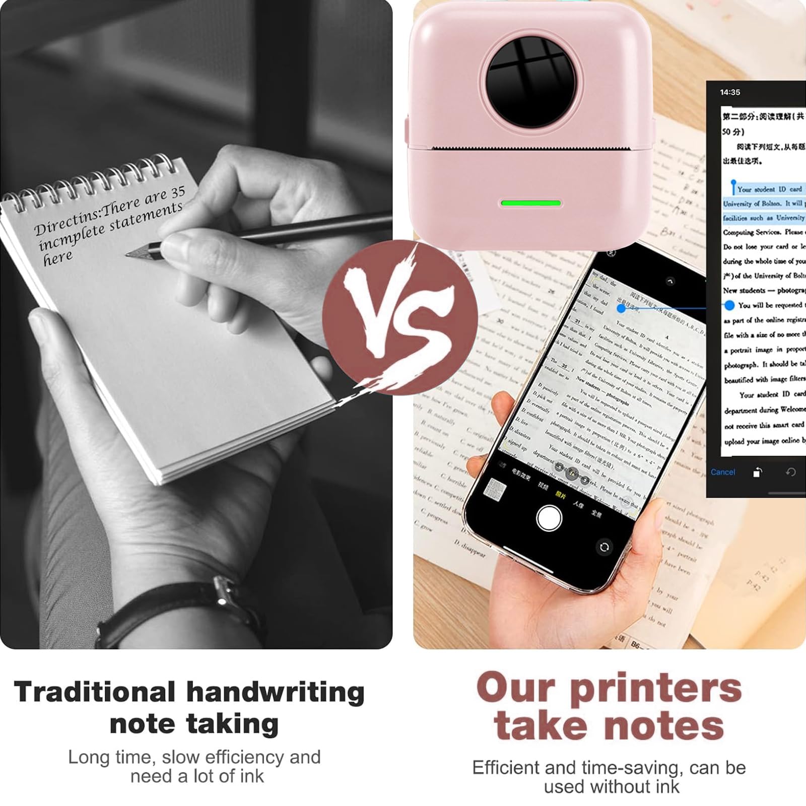 Crmanedy Portable Inkless Sticker Maker,Bluetooth Sticker Maker with 8 Rolls Paper,Compatible with iOS&Android,for DIY Making, Study Notes, memos, Lists, Work Plans, Graduation Gifts (Pink)