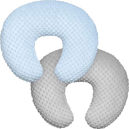 Minky Nursing Pillow Cover, Nursing Pillow Case Plush Breastfeeding Pillow Slipcover Fits Nursing Pillow, Ultra Soft Snug for Infant & Baby Boy Girl, Machine Washable & Breathable, Grey & Light Blue
