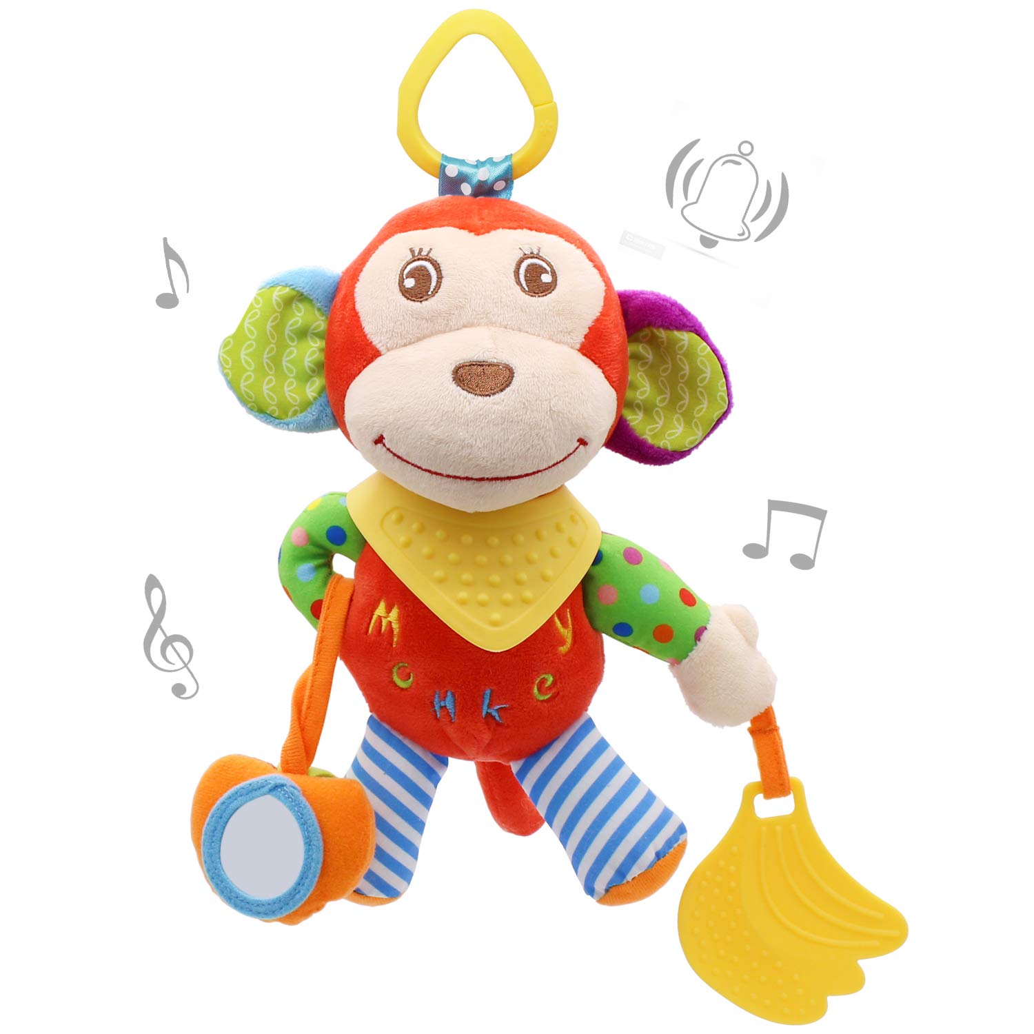 MARUMINE Baby Crib Stroller Hanging Rattle Toy with Teether, Car Seat Toys for 0-12 Months Infant (Monkey)