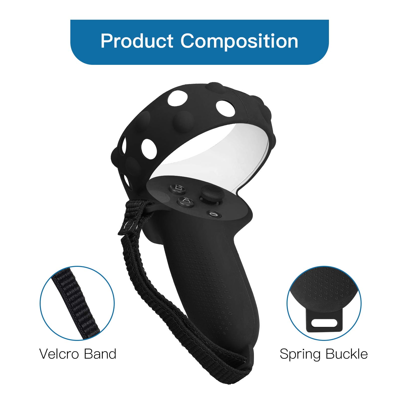 NANW Touch Controller Grip Cover Compatible with Oculus Quest 2, Handle Elastic Knuckle Silicone Straps Protective Skin Case Anti-Throw Handle Protective Sleeve for Quest 2-Black