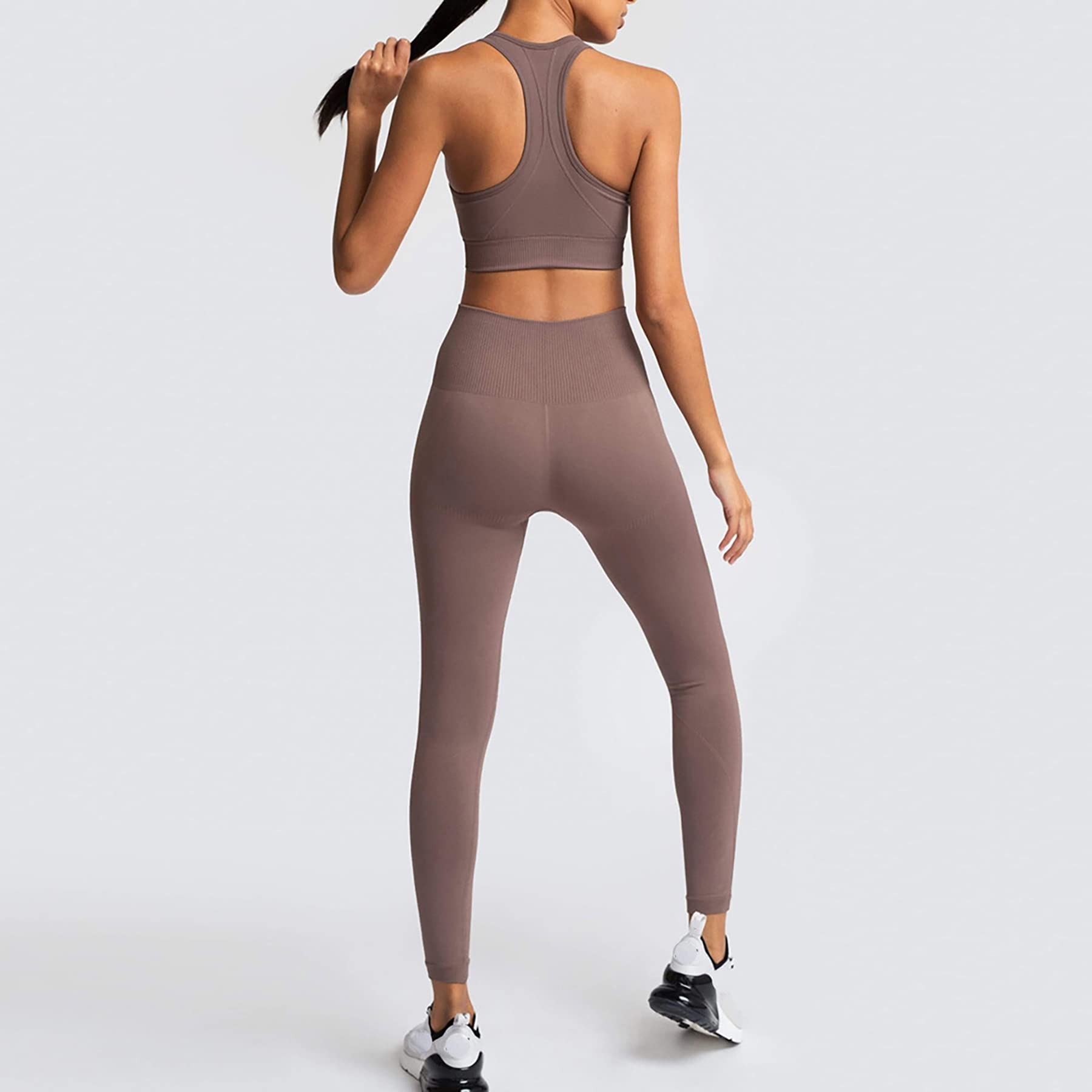 Beaufident Workout Set for Women Outfit 2 Pieces Seamless Yoga Leggings with Long Sleeves Crop Top Matching Sets Black
