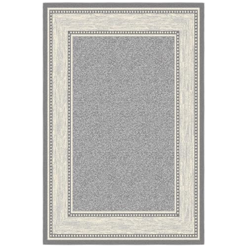 Ottomanson Ottohome Non-Slip Rubberback Bordered Design 5x7 Indoor Area Rug, 5' x 6'6", Light Gray