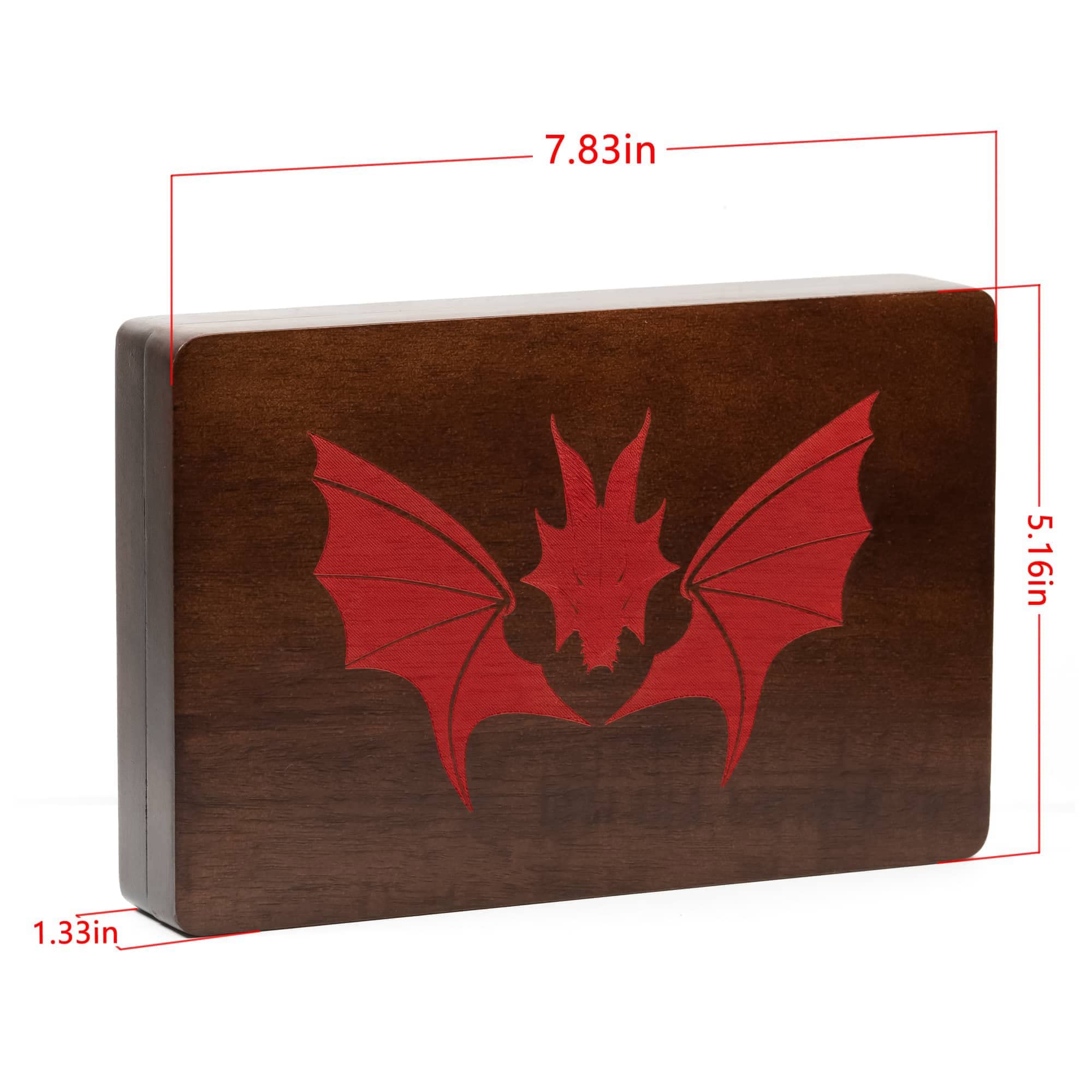 Poludie 2in1 Wooden Dragon-Themed DND Dice Box and Tray, Dice Holder Case with Felt Lined Magnetic Lid for D&D Tabletop Game - Acacia (Bat Dragon Carving-New)