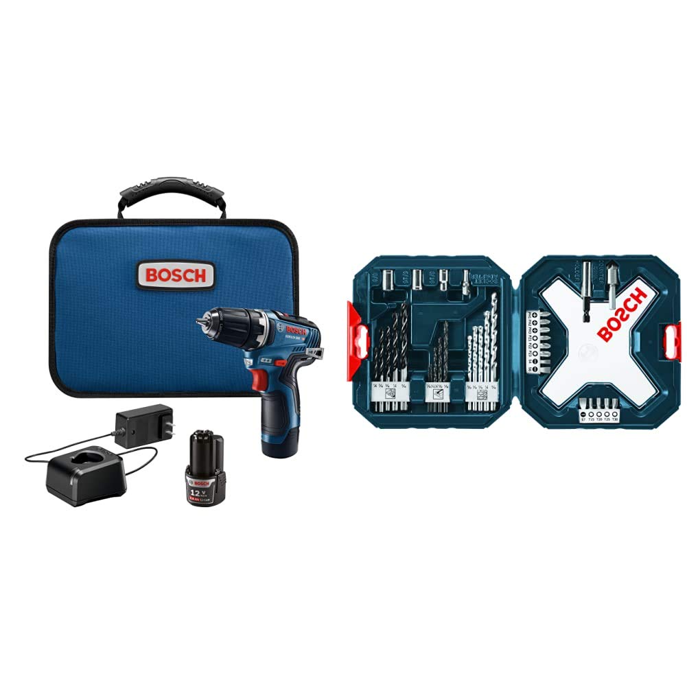 Bosch GSR12V-300B22 12V Max EC Brushless 3/8 In. Drill/Driver Kit and 34-Piece Drilling and Driving Mixed Set with Storage Case MS4034