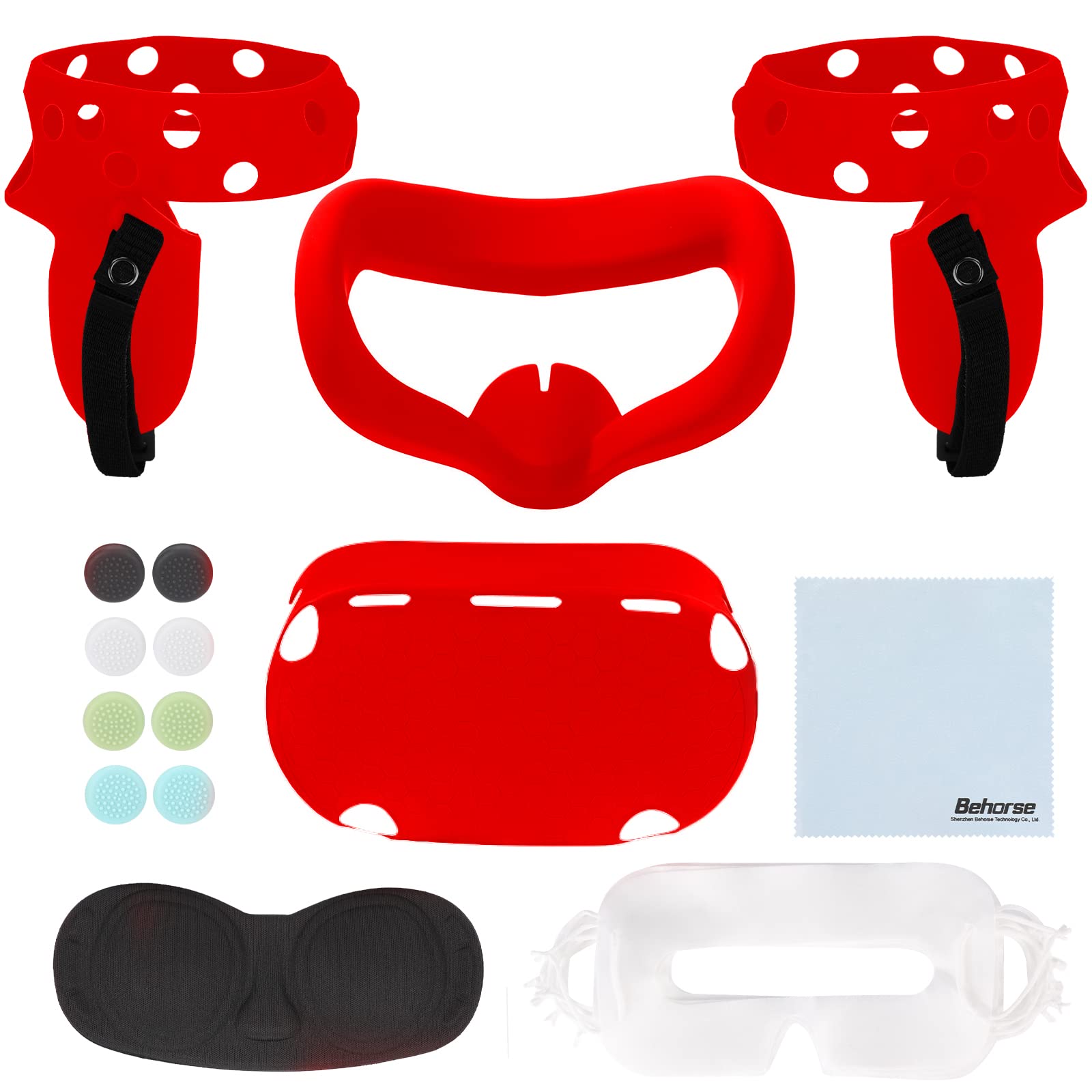 BestMal Touch Controller Grip Cover for Oculus Quest 2 with VR Silicone Face Cover, VR Shell Cover, Quest 2 Lens Cover, Thumb Button Cap, VR Disposable Mask and Cleaning Cloth (Red)