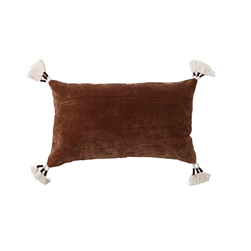 Creative Co-Op Cotton Velvet Tassels, Brown Lumbar Pillow