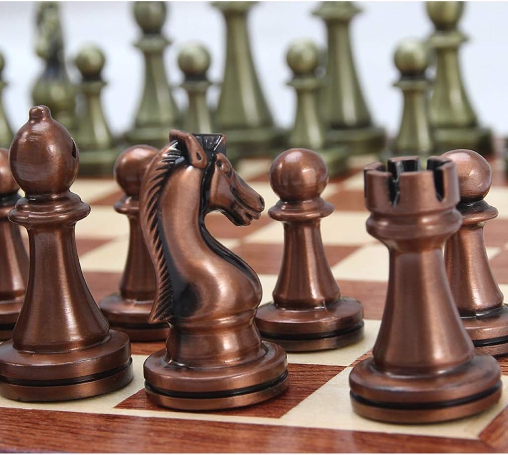 BREWIX Exquisite Chess Set for Adults Collection, Exquisite Bronze Alloy Chess Pieces, Folding Chess Board, Chess for Kids and Adults, Gift for Chess Lovers and Learners Checkerboard