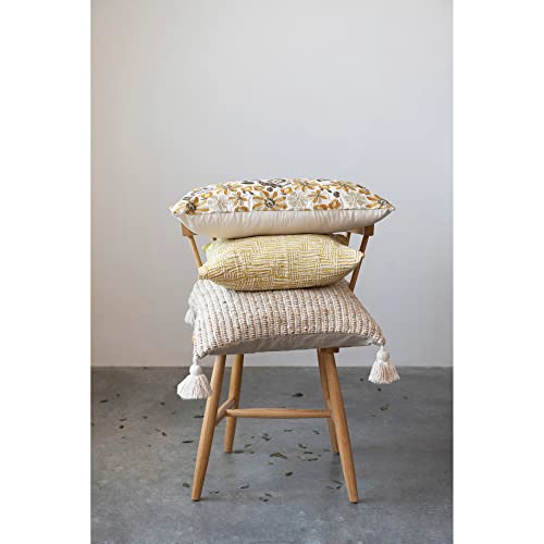 Creative Co-Op Woven Cotton Striped Tassels Pillow, 20" L x 20" W x 2" H, Cream
